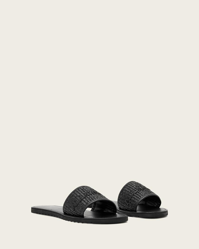 Hoxton Single Strap Sliders Black/Black | ALLSAINTS